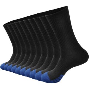 gkx men's 10 pairs cotton athletic moisture control heavy duty work boot cushion crew socks (shoe size:12.5-15, black+blue)