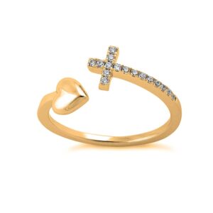 savlano 18k yellow gold plated round cut cubic zirconia sideways cross and heart open band ring women religious ring (10)