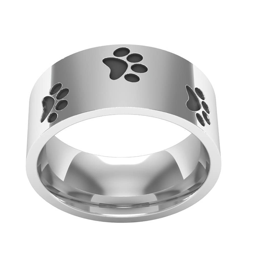 ZKXXJ Custom Paw Print Ring for Men Women,Stainless Steel Dog Cat Paw Engraved Memorial Band Personalized Name Date Pet Ring for Pets Lover Owner,Size 6-13