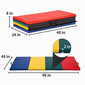 Gymnastics Mat 4 Pannel Foldding, 4x8x2 Gym Mat Gymnastic, 2 Inches Thick Lightweight Tumbling Mat Fitness Yoga Exercise Mat Home Equipment