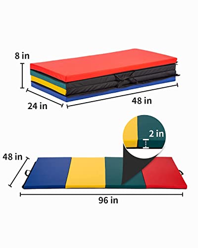 Gymnastics Mat 4 Pannel Foldding, 4x8x2 Gym Mat Gymnastic, 2 Inches Thick Lightweight Tumbling Mat Fitness Yoga Exercise Mat Home Equipment