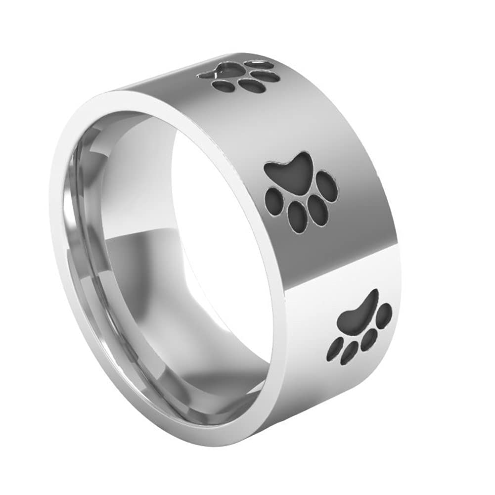 ZKXXJ Custom Paw Print Ring for Men Women,Stainless Steel Dog Cat Paw Engraved Memorial Band Personalized Name Date Pet Ring for Pets Lover Owner,Size 6-13