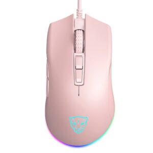 motospeed v70 usb wired gaming mouse,dpi 6400 zeus6400 optical sensor,chorma rgb backlit,7 programmable buttons，ergonomic pc gaming mouse for laptop, pc, mac(pink)