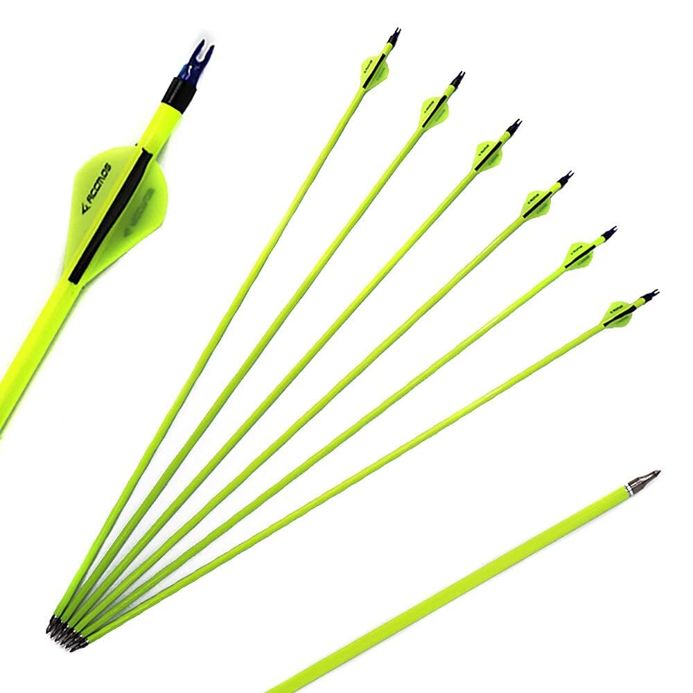 ACCMOS 24 Inch Arrow 500 Spine Arrow Target Practice Arrow Hunting Arrow Carbon Arrows Compound Bow Recurve Bow Adult Youth Archery Indoor Outdoor Shooting Field Tip 12pc Yellow