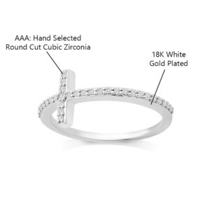 Savlano 18K White Gold Plated Round Cut Cubic Zirconia Sideways Cross Band Ring Women Religious Ring (9)