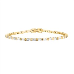 pavoi 14k yellow gold plated cz tennis bracelet for women | classic emerald cut simulated diamond bracelet | 7 inches