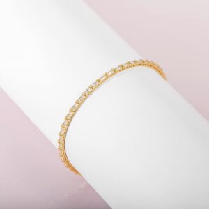 PAVOI 14K Yellow Gold Plated CZ Tennis Bracelet For Women | Classic Emerald Cut Simulated Diamond Bracelet | 7 Inches