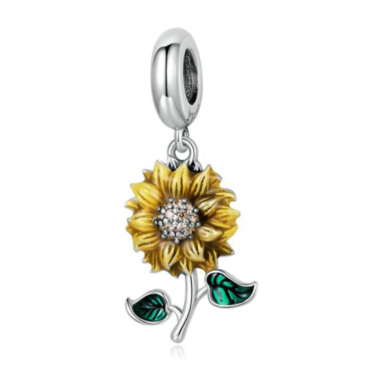 Mushroom 925 Sterling Silver Charms Red Enamel a Green Plant Flower Bellflower Cactus Charms Color Crystal Spacer Beads for Pandora Charm Bracelet (Sunflower Pendant -B2079)