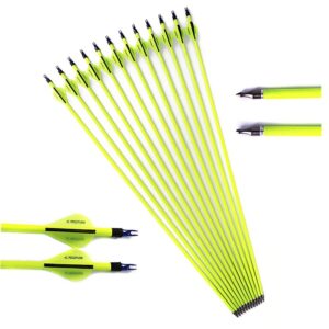 accmos 24 inch arrow 500 spine arrow target practice arrow hunting arrow carbon arrows compound bow recurve bow adult youth archery indoor outdoor shooting field tip 12pc yellow