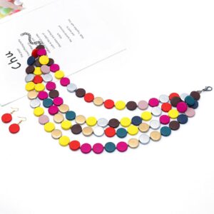 Barode Statement Layered Necklace Multicolor Wood Bead Chunky Beaded Bib Necklaces with Earings Long Multi Strand African Necklace Costume Jewelry for Women (Style 2)