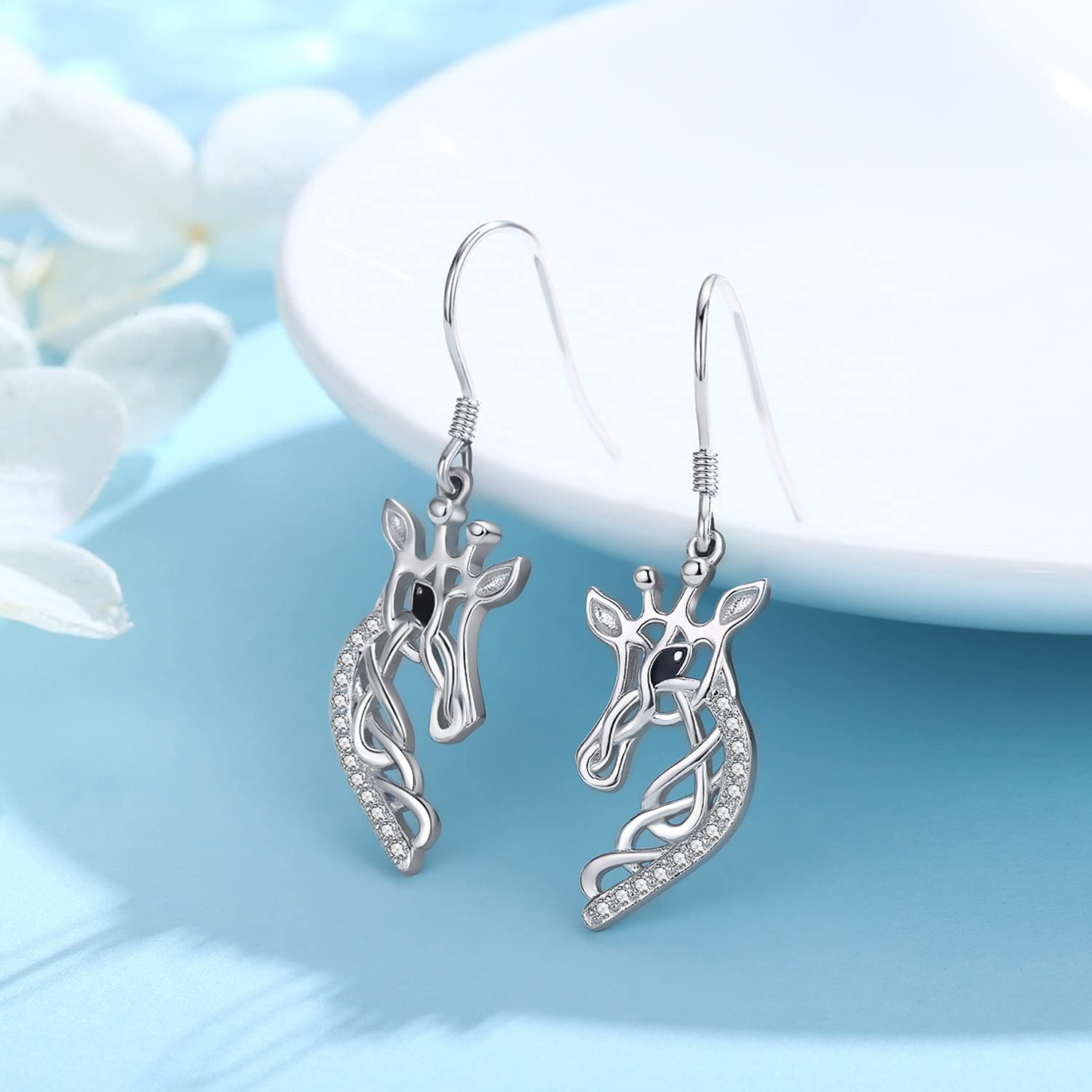 Giraffe Earrings 925 Sterling Silver Celtic Giraffe Dangle Drop Earrings Jewelry Gifts for Women Girls Girlfriend Birthday