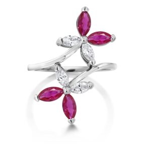 Gem Stone King 925 Sterling Silver Created Ruby Butterfly Flower Ring For Women