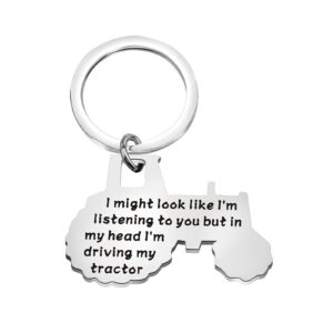 bobauna farm tractor keychain tractor shape keyring farming farmer gift i might look like i'm listening to you but in my head i'm driving my tractor (driving tractor shape keychain)