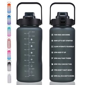 st-yiben 64oz large motivational water bottle with time marker, leakproof & bpa free half gallon big water bottle with straw & handle tritan frosted water jug for women men to fitness,gym,sports