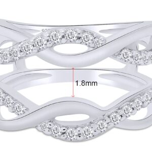 AFFY 1.00 Ct Criss Cross Infinity Ring Guard Enhancer in 14K Gold Over Sterling Silver with Cubic Zirconia (White Gold Plated Silver, 7.5)