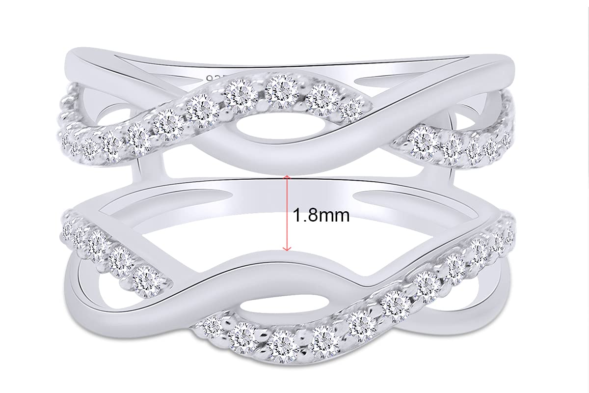 AFFY 1.00 Ct Criss Cross Infinity Ring Guard Enhancer in 14K Gold Over Sterling Silver with Cubic Zirconia (White Gold Plated Silver, 7.5)