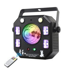 disco light party light, eyeshot led dj lights 4 in 1 with magic kaleidoscope ball, led patterns strobe light and purple uv light, great for stage & dj lighting, disco club party church lights