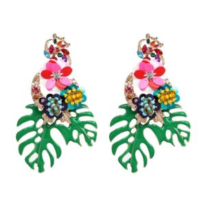 lureme colorful segmented leaf dangle earrings, zinc alloy, 2.09 in3.54 in5.3 in9.0 cm, green