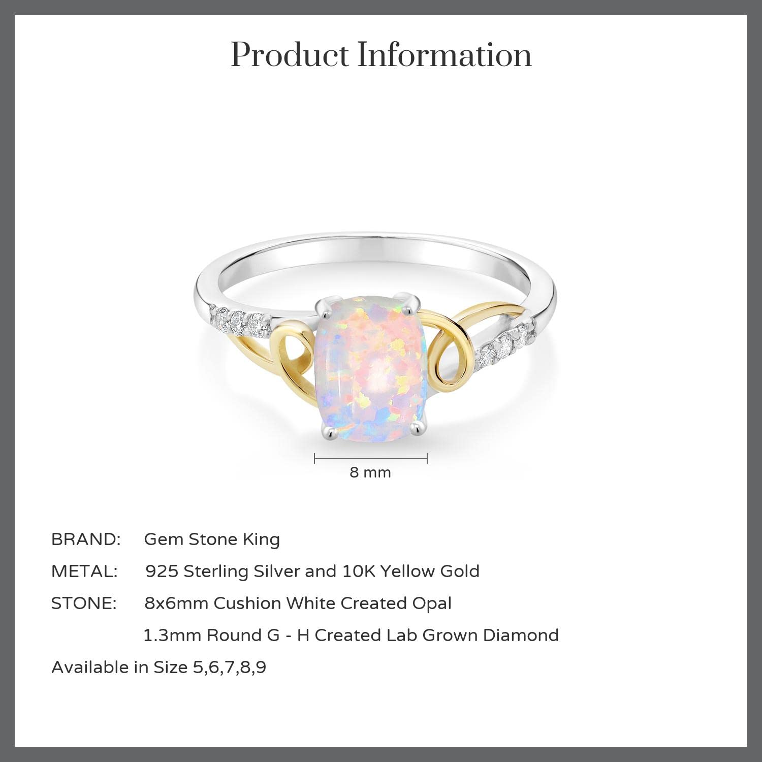 Gem Stone King 10K Yellow Gold and 925 Sterling Silver 8X6MM Cushion Gemstone Birthstone and Lab Grown Diamond Engagement Ring | Wedding Anniversary Promise Ring For Women