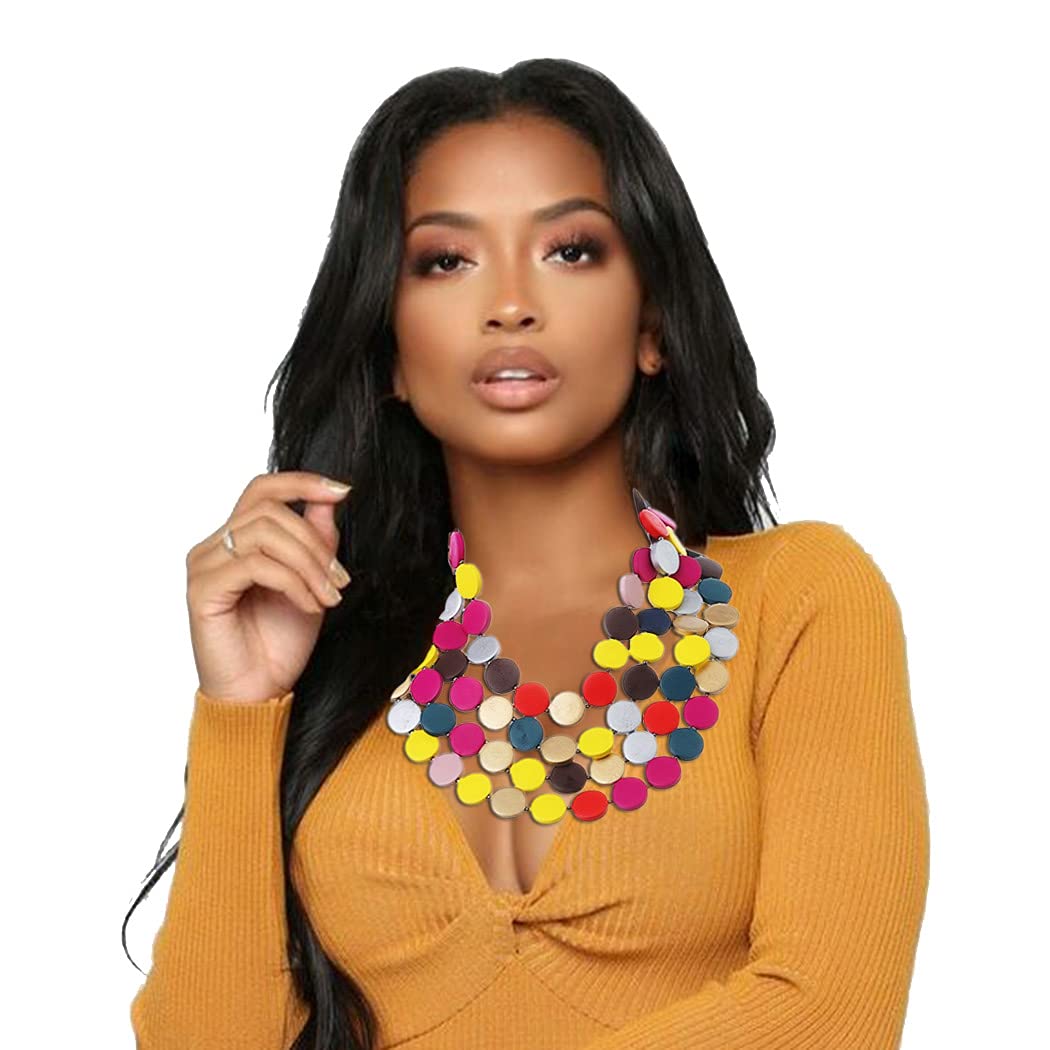 Barode Statement Layered Necklace Multicolor Wood Bead Chunky Beaded Bib Necklaces with Earings Long Multi Strand African Necklace Costume Jewelry for Women (Style 2)