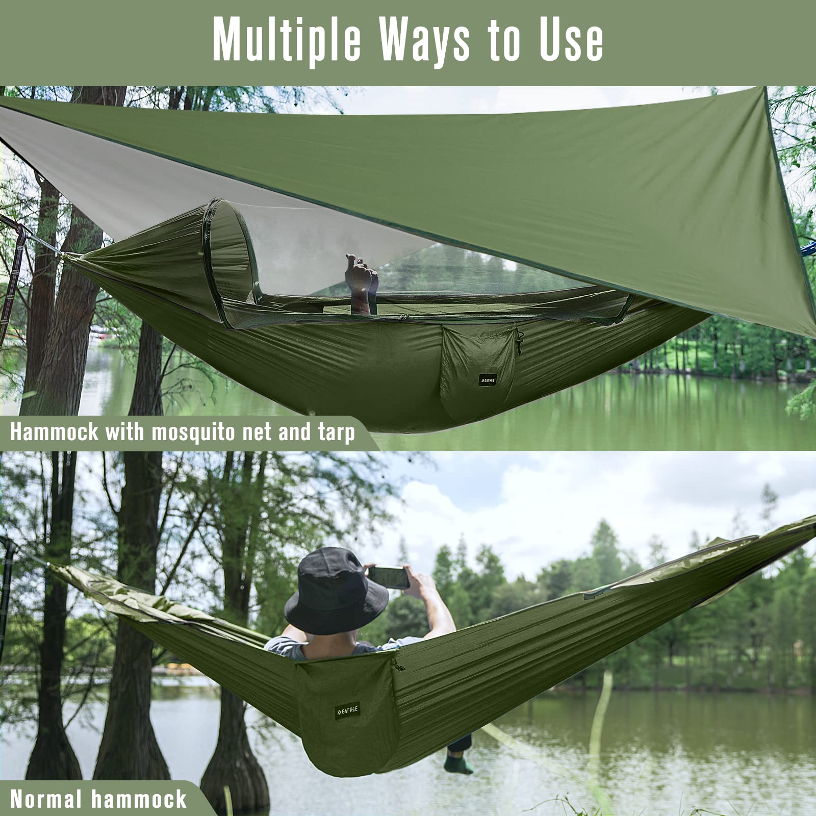 G4Free Large Camping Hammock with Mosquito Net and Rain Fly- 2 Person Portable Hammock with Bug Net and Tent Tarp, Hammock Tent for Outdoor Hiking Camping Backpacking Travel