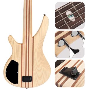 Electric Bass Guitar 4 Strings Full Size P Bass Beginner Kit Black for Starter with Gig Bag, Guitar Strap, and Guitar Cable (4) (5S)