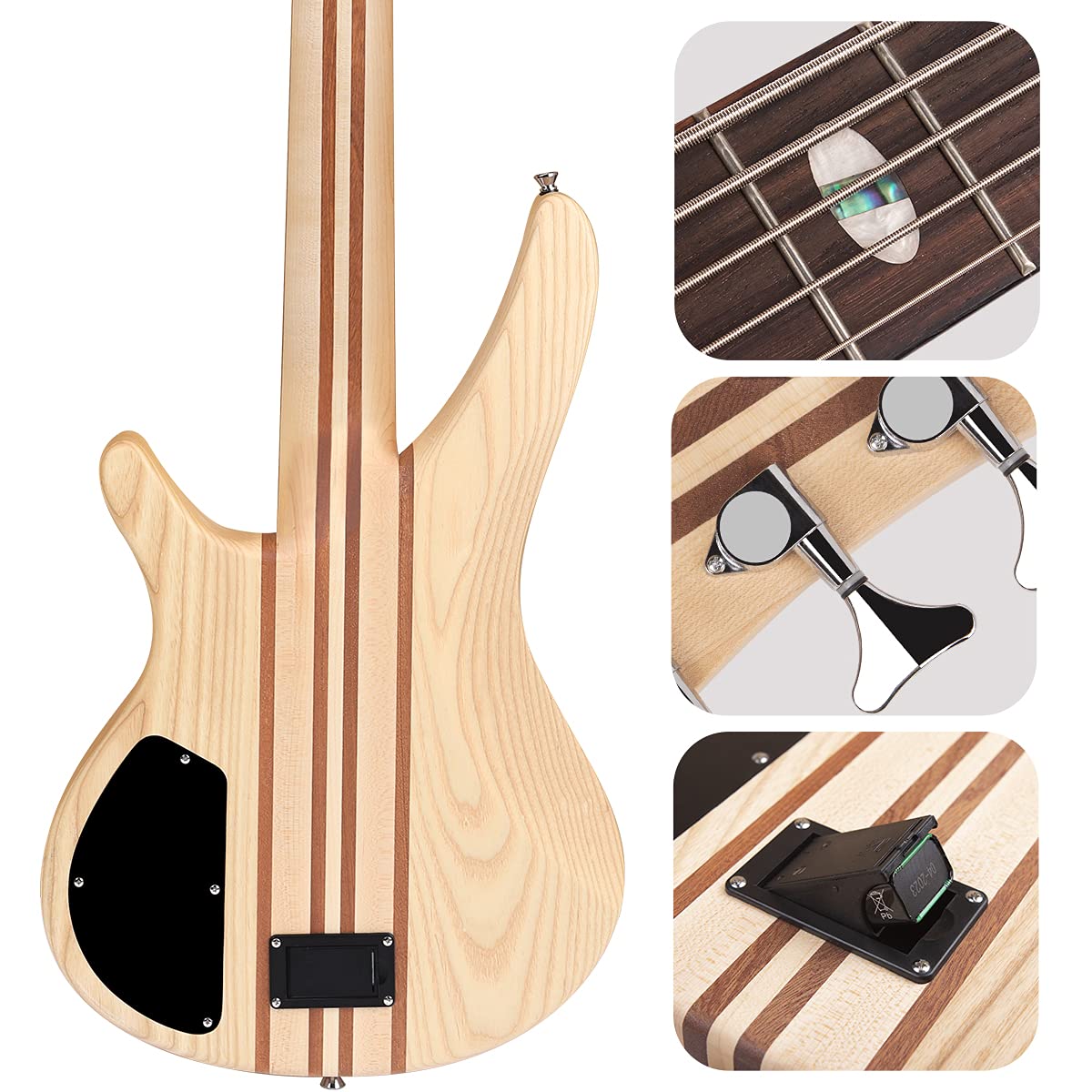 Electric Bass Guitar 4 Strings Full Size P Bass Beginner Kit Black for Starter with Gig Bag, Guitar Strap, and Guitar Cable (4) (5S)