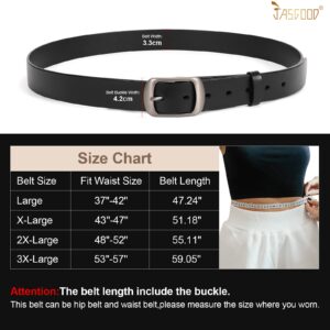 JASGOOD Women Leather Plus Size Belt Black Casual Waist Belt for Jeans Pants with Metal Pin Buckle(A-Black.Fit Waist Size 53''-57'')