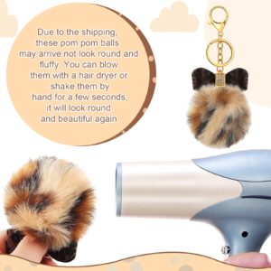 Hicarer 12 Pieces Fluffy Pom Pom Keychain Bulk Bow Rhinestone Faux Pompoms Keyring for Women Bags Craft, 12 Colors(Chic Colors)