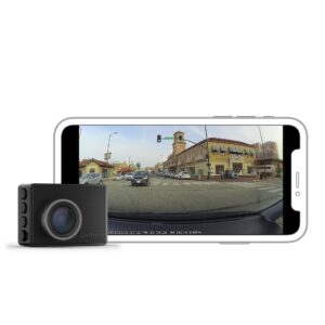 garmin dash cam 47, 1080p and 140-degree fov, monitor your vehicle while away w/ new connected features, voice control, compact and discreet, includes memory card