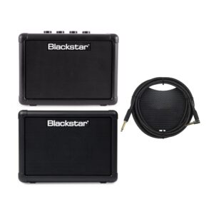 blackstar fly 3 stereo pack bundle with extension cabinet, power supply, and black woven right angle instrument cable (10-feet) (2 items)