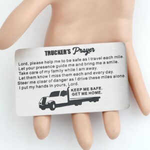 PLITI Truckers Prayer Gifts Trucker Engraved Wallet Insert Keep Me Safe Get Me Home Drive Safe Gifts For Trucker Daddy Trucker Boyfriend Husband Semi Driver Religious Card