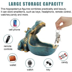 aboxoo Hippo Statue Home Resin Hippopotamus Figurine Fun Candy Dish,Key Bowl,Big Mouth Sculpture Table Art Decoration Sundries Container Storage Box(Dark Blue)