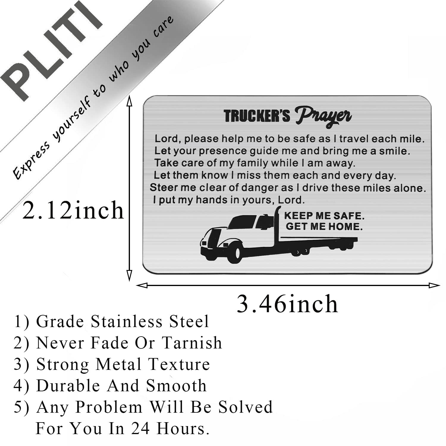 PLITI Truckers Prayer Gifts Trucker Engraved Wallet Insert Keep Me Safe Get Me Home Drive Safe Gifts For Trucker Daddy Trucker Boyfriend Husband Semi Driver Religious Card