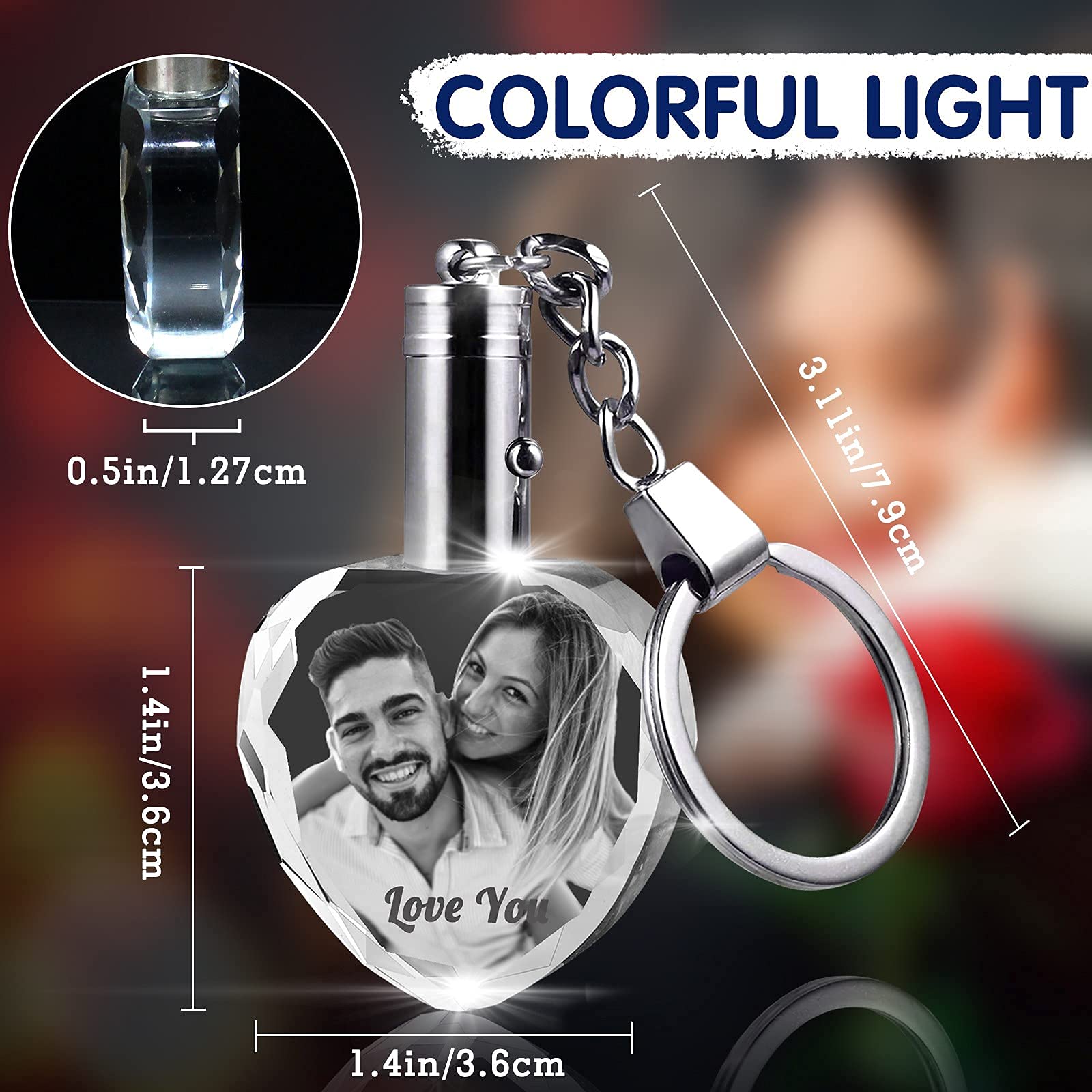 Amlion Crystal Keychain Photo Lighted Custom Crystal Etched Keychain, Personalized Crystal Keychain 3D Laser Engraved Gifts