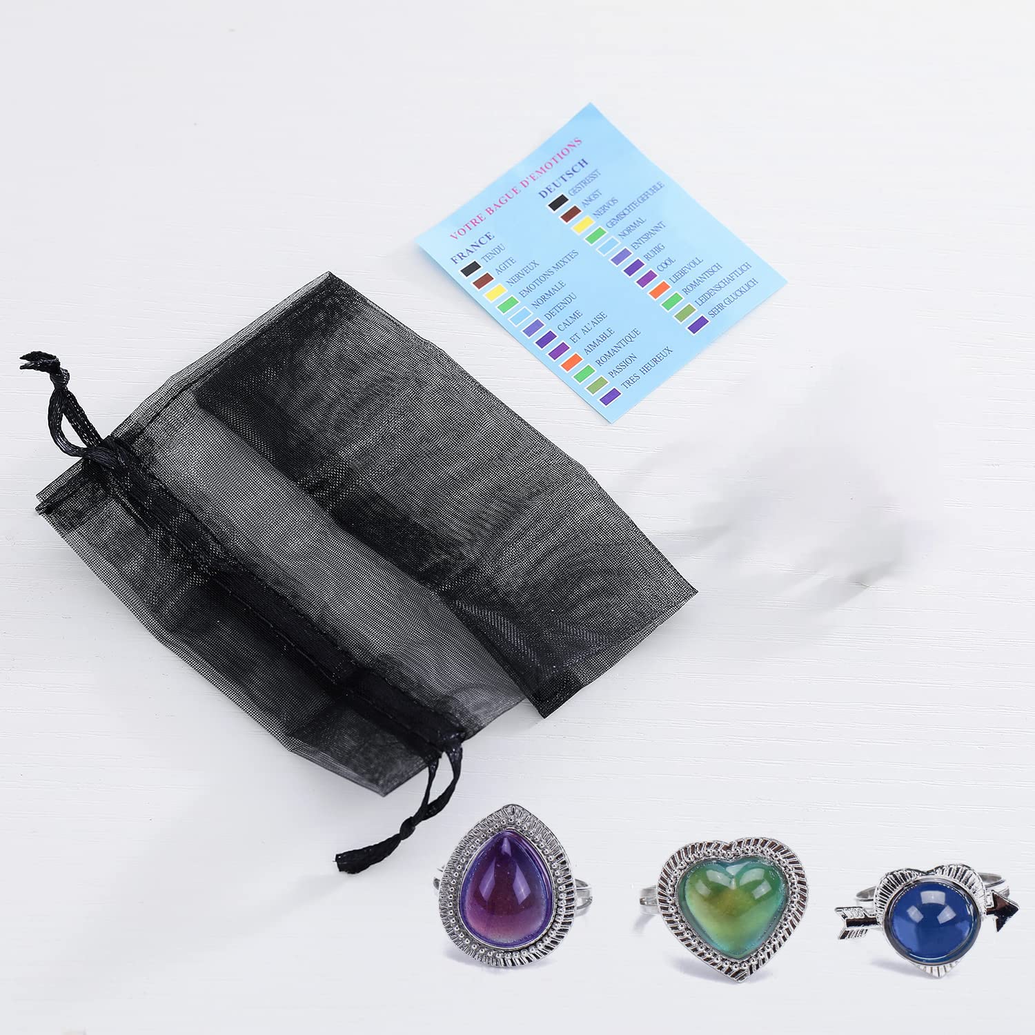 LUBINGSHINE 3 Pieces Mood Ring Changes Colors When Emotion Feeling Changes Adults Heart Water Drop Mood Rings for Women (Heart & Drop)