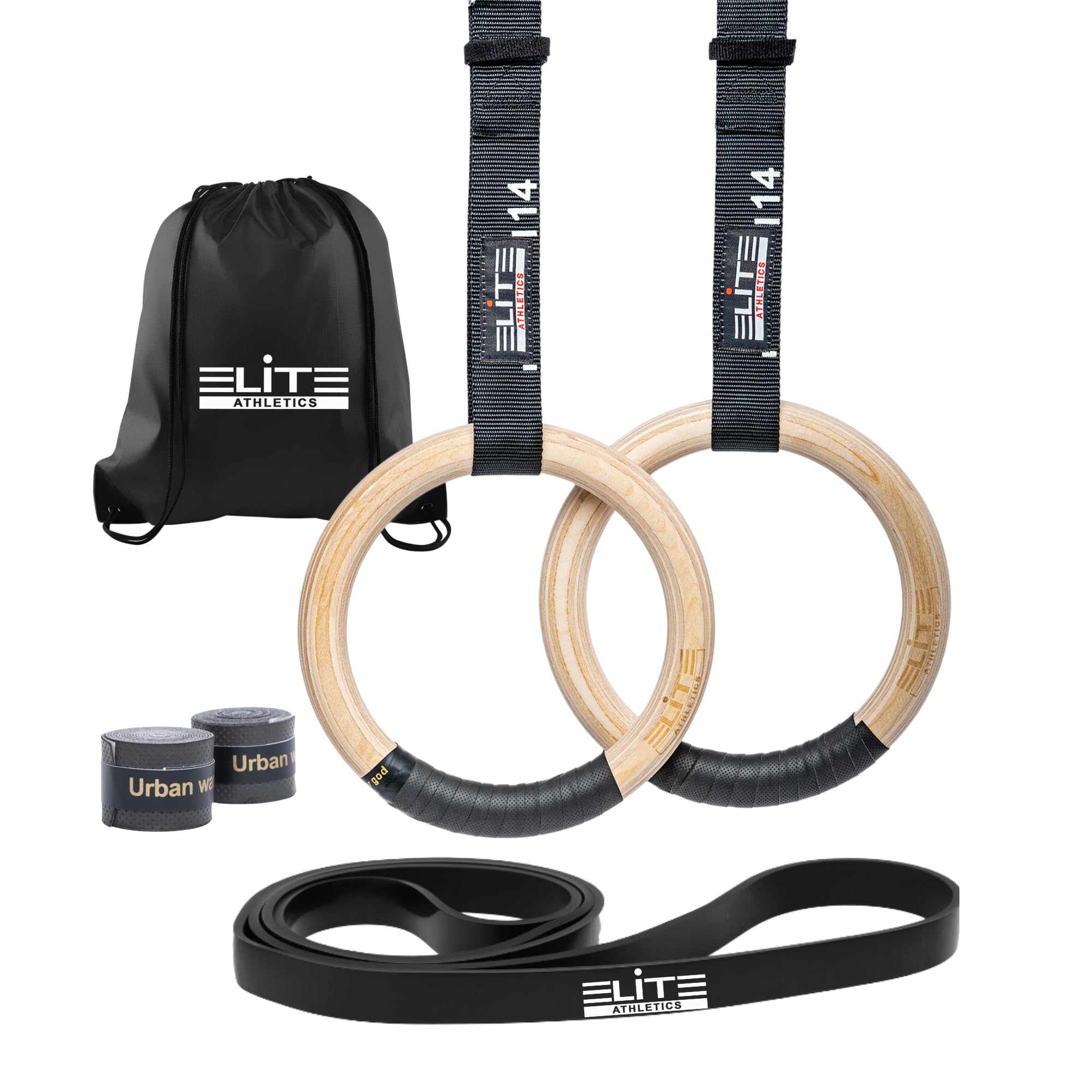 ELITE ATHLETICS Wood Gymnastic Rings Set (32mm Diameter)