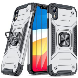 jame case for iphone xr cases with screen protector 2pcs, military-grade drop protection, protective xr phone case, shockproof bumper xr case with ring kickstand, for iphone xr 6.1 inch silver