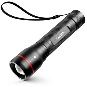 lepro led tactical flashlight, le3000 high lumen streamlight torch, 5 lighting modes, zoomable, water resistant, adopted by osram p9 led, powered by aa battery, for camping, running, emergency