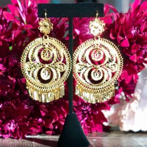 Folklorico Mexican Gold Earrings, Figure 8 (Large), Day of the Dead, Mexican Earrings