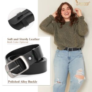 JASGOOD Women Leather Plus Size Belt Black Casual Waist Belt for Jeans Pants with Metal Pin Buckle(A-Black.Fit Waist Size 53''-57'')