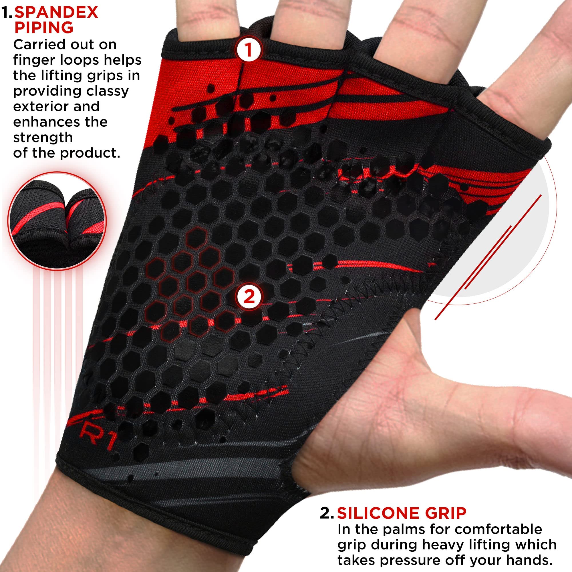 RDX Weight Lifting Gloves Grips, Workout Gym Fitness, Ventilated Anti-Slip Open Back Gripper, Deadlift Strength Training HIIT Exercise, Women Men Rowing Cycling Hanging Climbing Gymnastics Pull Ups