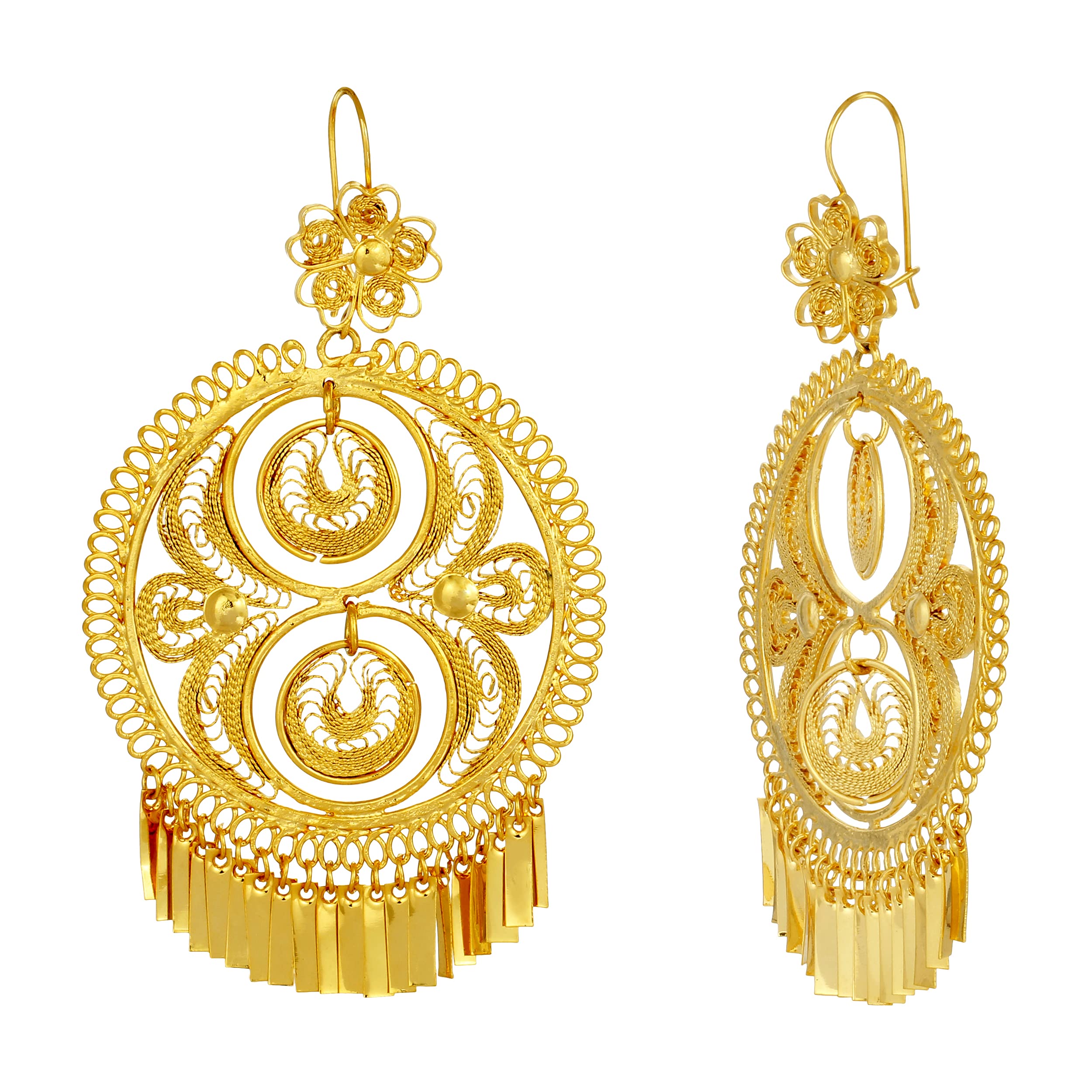 Folklorico Mexican Gold Earrings, Figure 8 (Large), Day of the Dead, Mexican Earrings