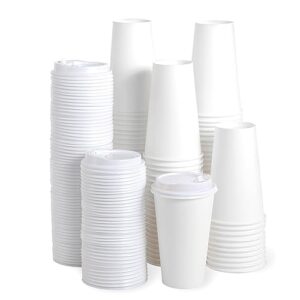 jolly party [100 pack] 16 oz paper coffee cups, disposable paper coffee cup with lids, hot/cold beverage drinking cup for water, juice, coffee or tea, suitable for home, shops and cafes