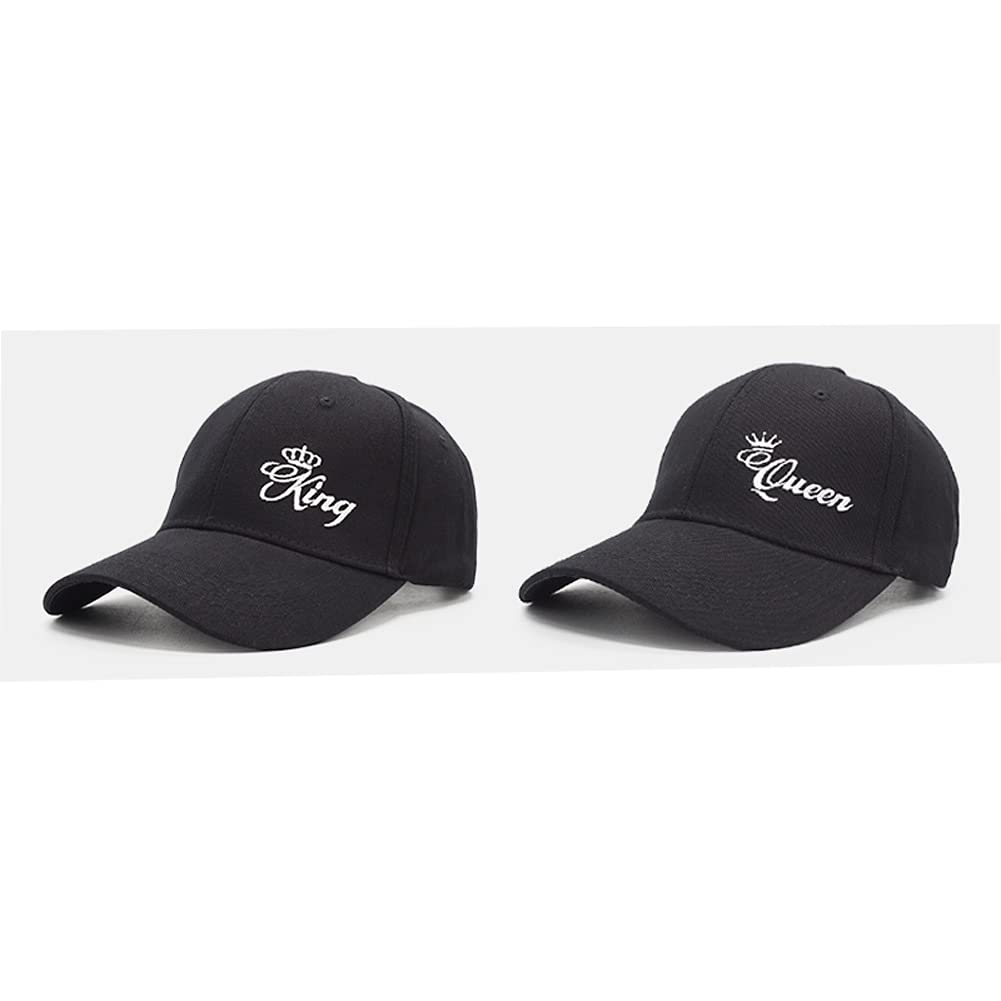 Embroidered King and Queen Couple Matching 2 in one Order Caps, Adjustable Baseball Hat (Black King+Queen)