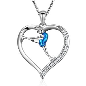 daochong figure skater necklace s925 sterling silver ice skating sport love heart charm pendant necklace inspirational jewelry gifts for women, ice skaters, ice skater's mom, coach and fans