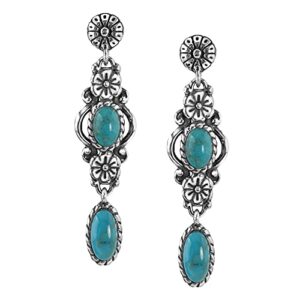 american west sterling silver women’s drop & dangle earrings blue turquoise gemstone floral design