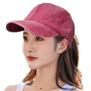 Distressed-Washed Ponycap Messy High Bun Ponytail Adjustable Cotton Baseball Cap Hat Half-Empty Top Sunshade Baseball Cap