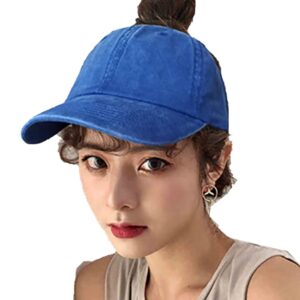 Distressed-Washed Ponycap Messy High Bun Ponytail Adjustable Cotton Baseball Cap Hat Half-Empty Top Sunshade Baseball Cap