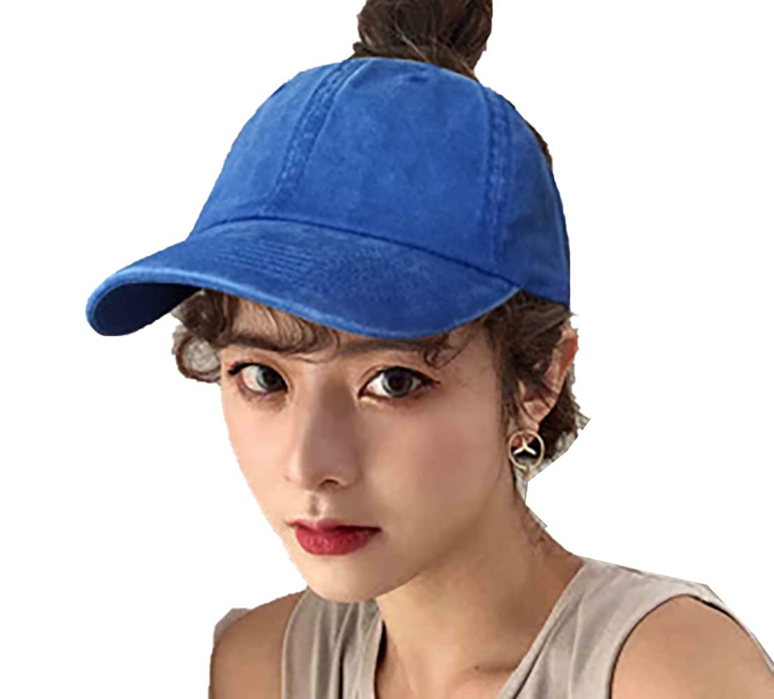 Distressed-Washed Ponycap Messy High Bun Ponytail Adjustable Cotton Baseball Cap Hat Half-Empty Top Sunshade Baseball Cap